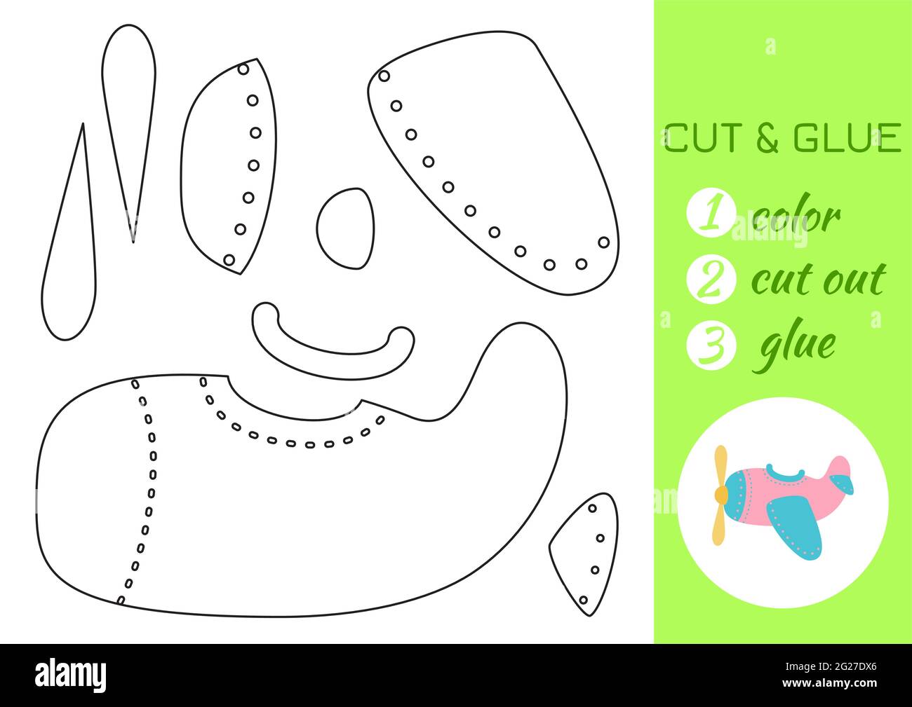 Color, cut and glue paper pink airplane. Cut and paste craft activity ...