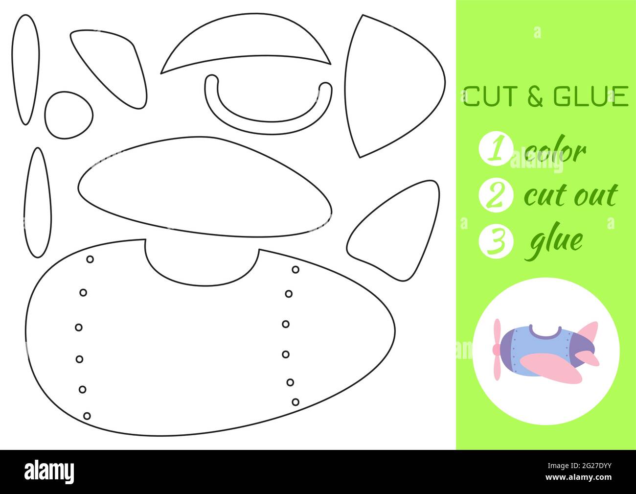 Color, cut and glue paper blue-pink airplane. Cut and paste craft ...
