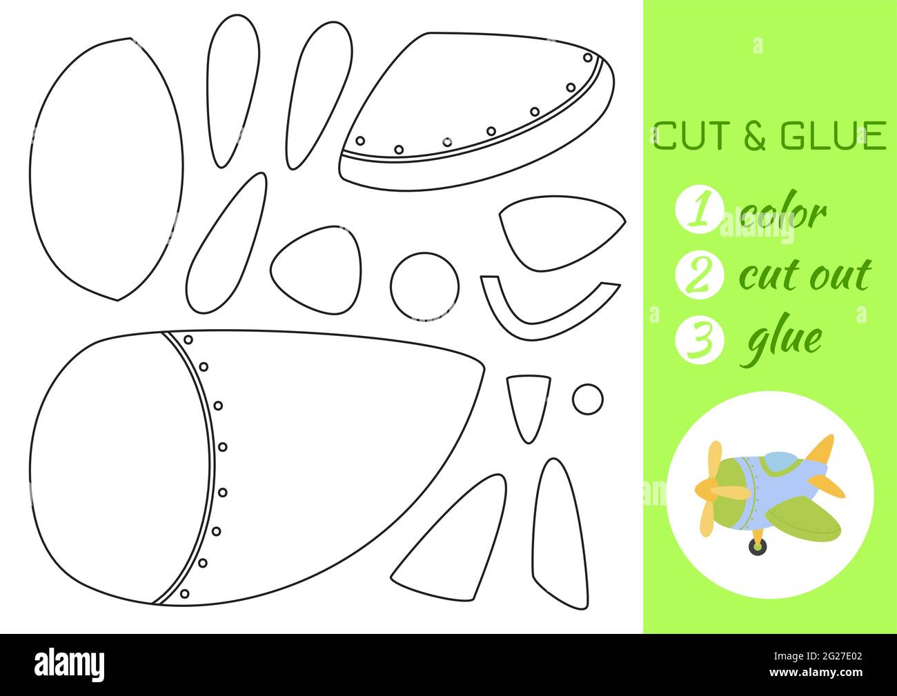 Color, cut and glue paper blue airplane. Cut and paste craft activity ...