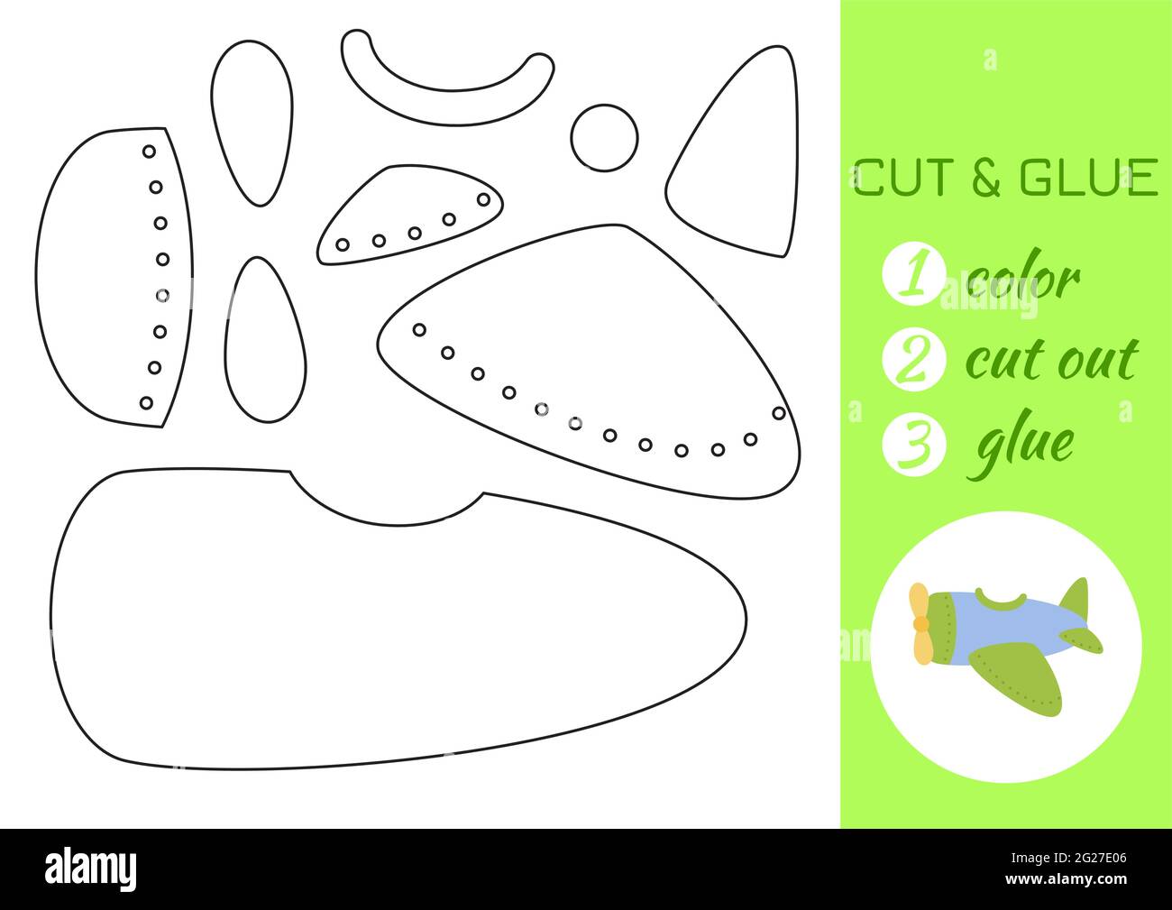 Color, cut and glue paper blue airplane. Cut and paste craft activity ...