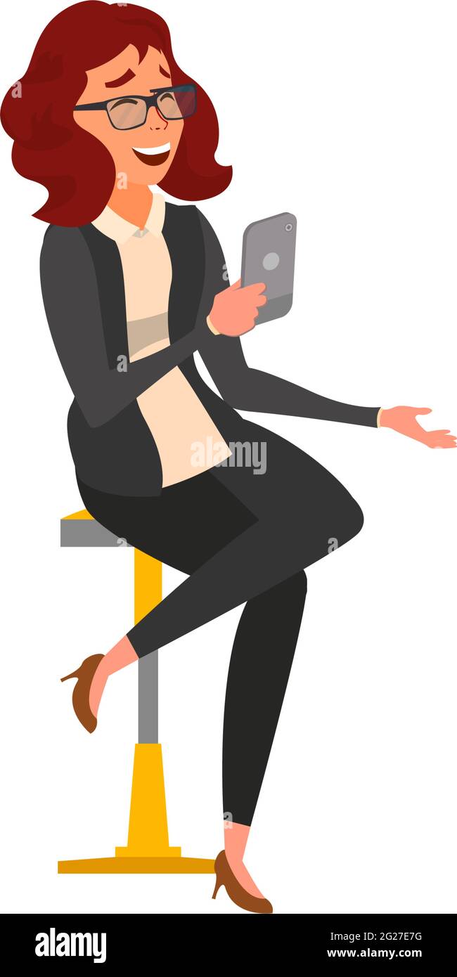 laughing businesswoman has funny video call by phone cartoon vector ...