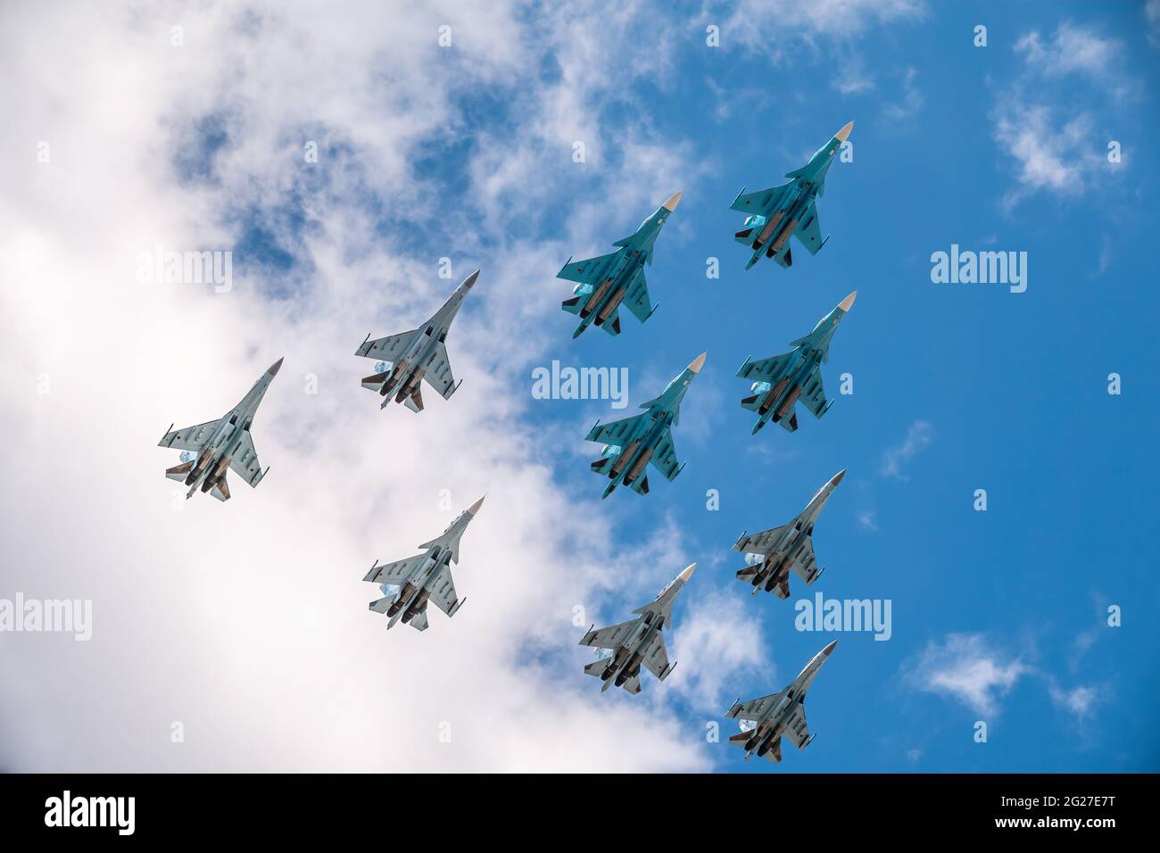Moscow, Russia - May 5, 2021: Fighters Su-35S and Su-30SM with Su-34 ...