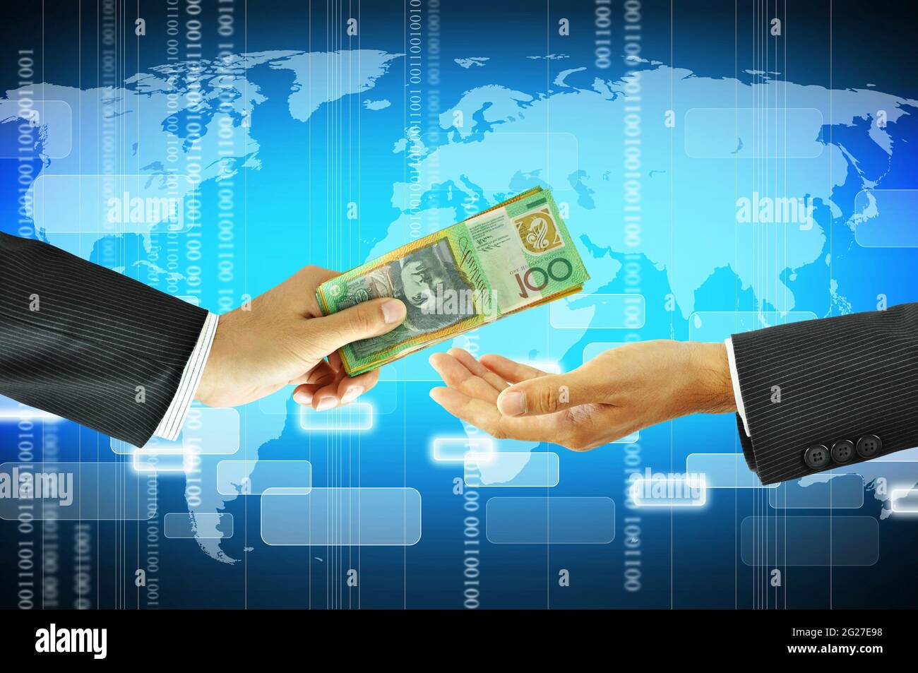 Businessman hands receiving money - Australian dollars Stock Photo - Alamy