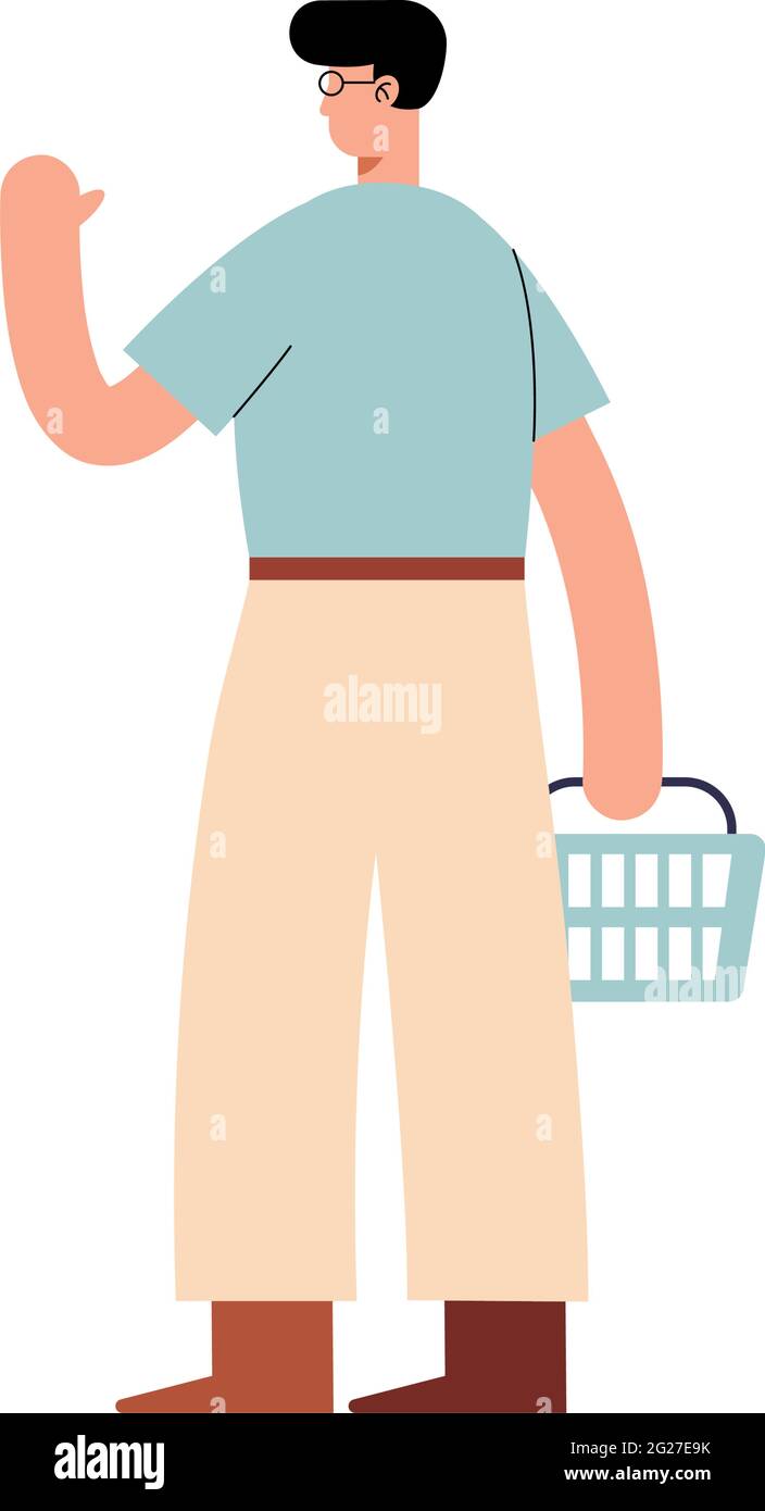 man with shopping basket standing character Stock Vector Image & Art ...
