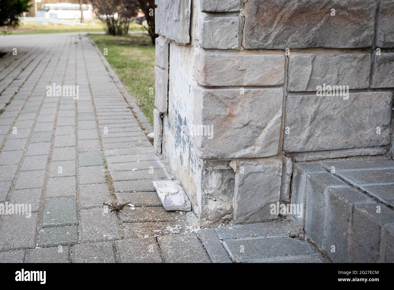 Stone finishing tiles. Aging, poor quality and refurbishment Stock ...