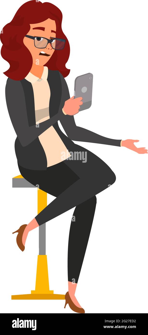 bored businesswoman chatting with ceo by smartphone cartoon vector ...