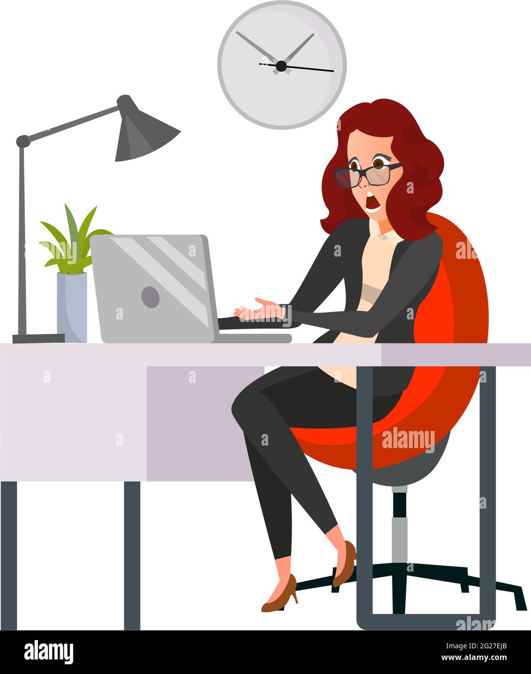 woman shocking from broken computer in office cartoon vector Stock ...