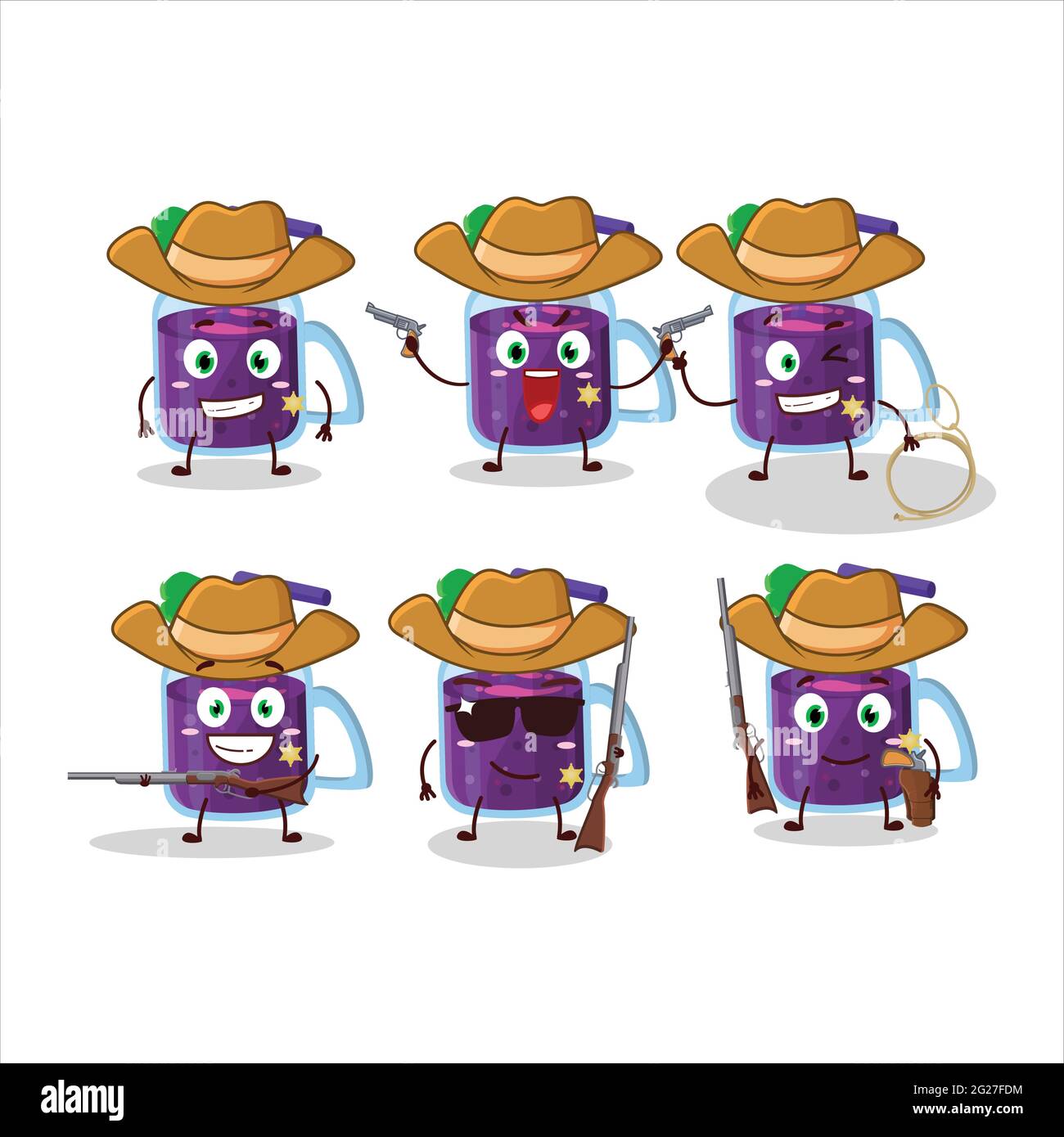 Cool cowboy grapes smoothie cartoon character with a cute hat. Vector ...