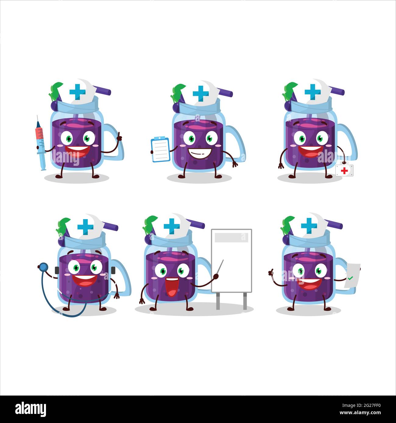 Doctor profession emoticon with grapes smoothie cartoon character ...