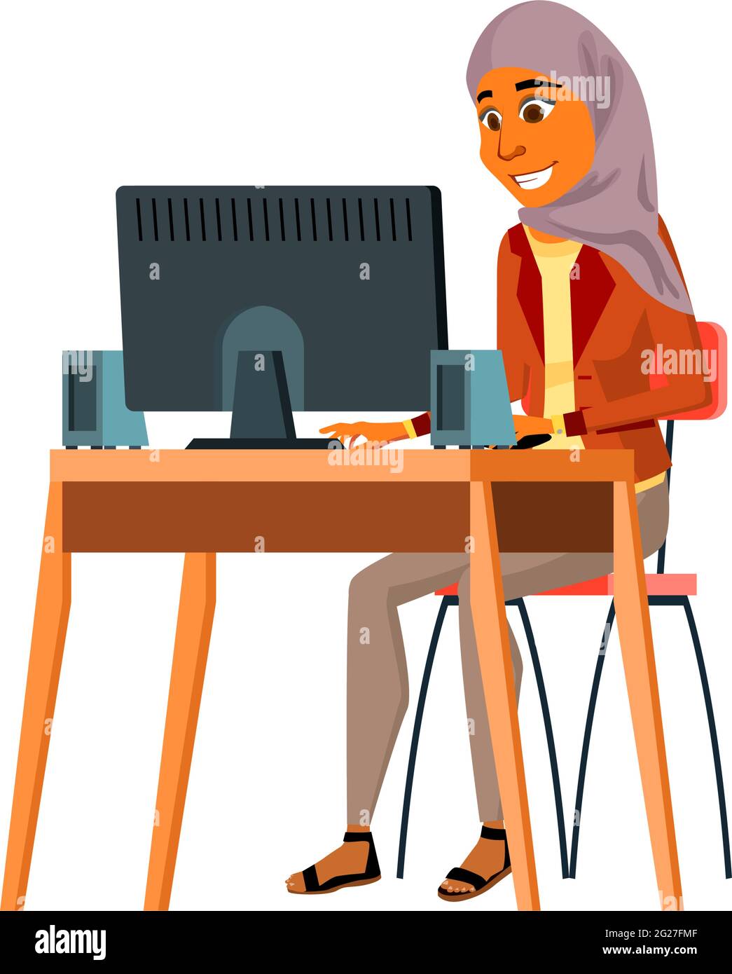 attractive muslim woman working on computer cartoon vector Stock Vector ...