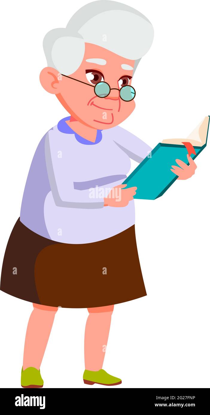 mature woman reading cooking recipe book in kitchen cartoon vector ...