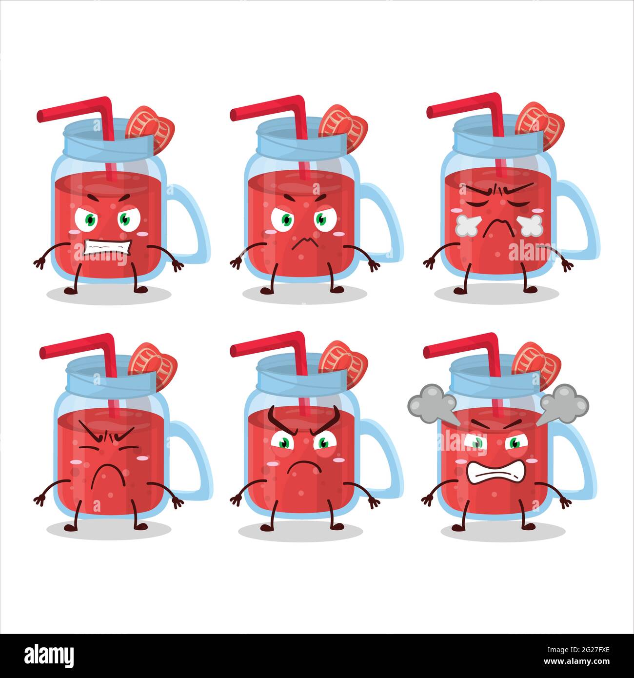Strawberry smoothie cartoon character with various angry expressions ...
