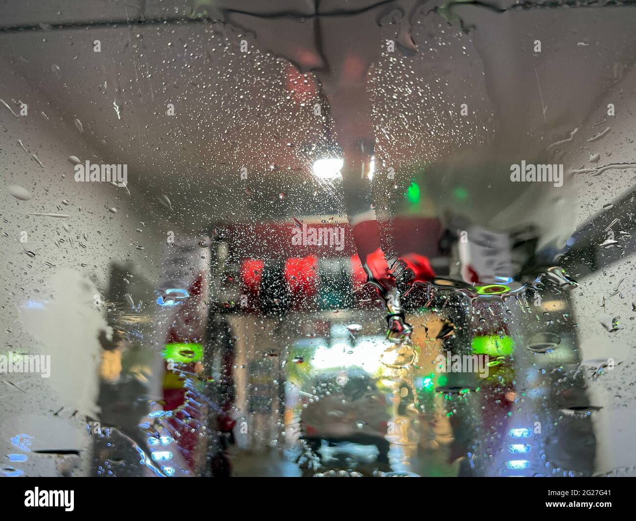 Abstract art texture background of an automatic car wash showing soap ...