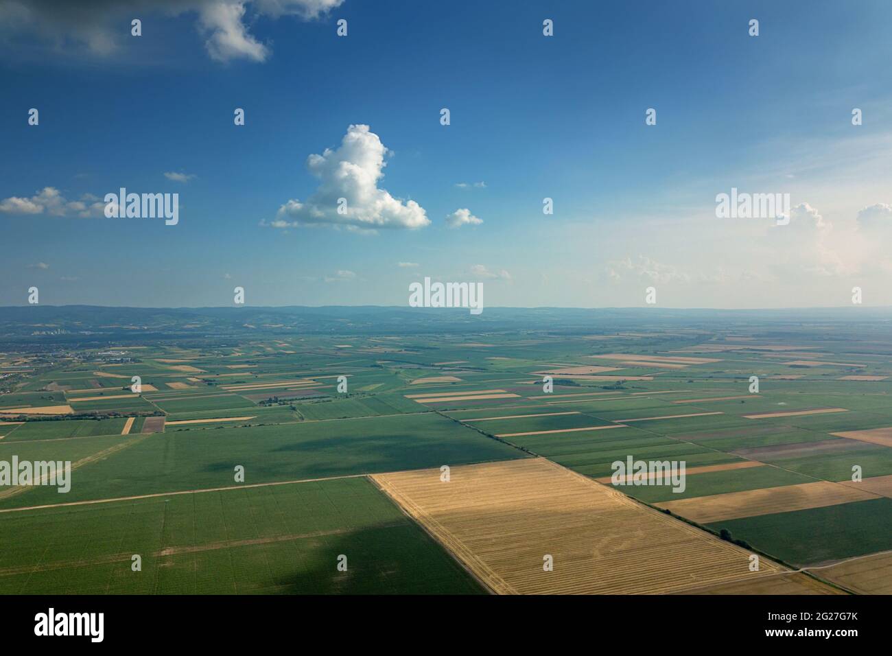 Aerial view of agricultural fields. Countryside, Agricultural Landscape ...
