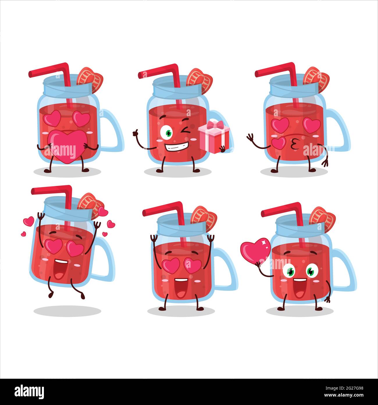 Strawberry smoothie cartoon character with love cute emoticon. Vector ...