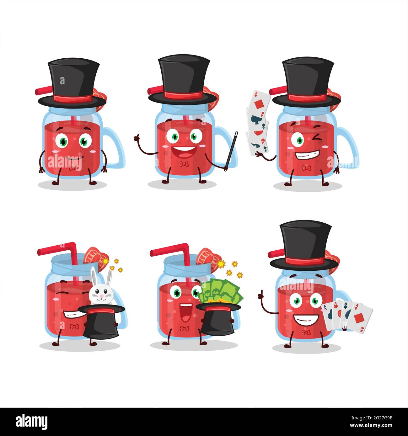 A strawberry smoothie Magician cartoon character perform on a stage ...