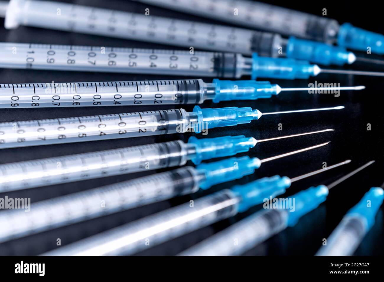 Medical Syringes Needle on Black Background, Close up Syringe, Health ...