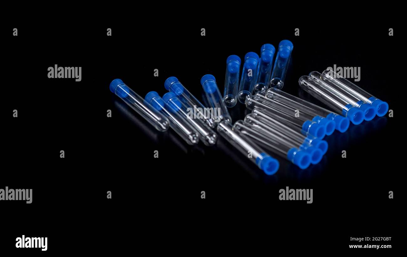 Laboratory Test Tubes on Black Background, Health care concept Stock ...