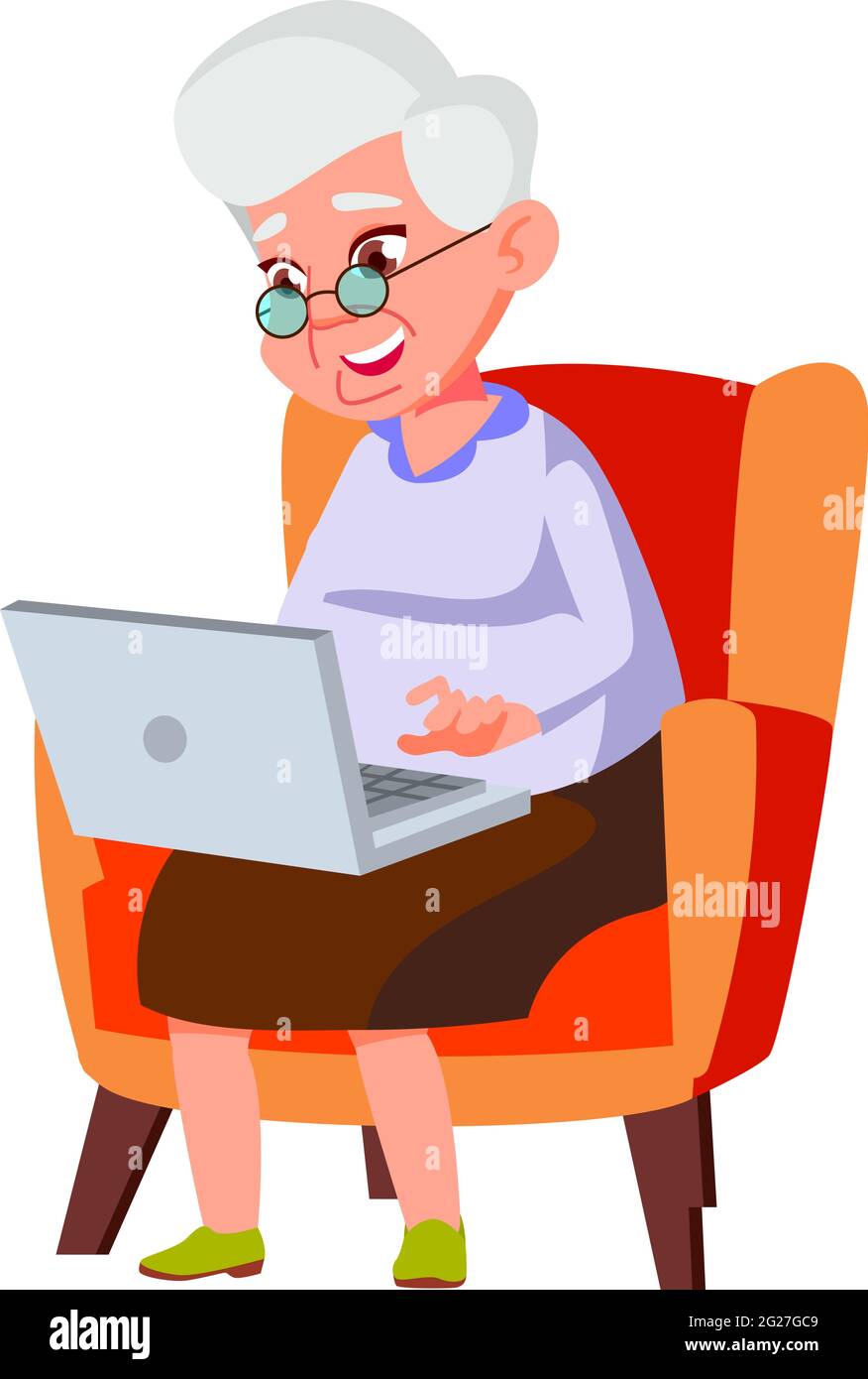 old lady speaking with children on laptop video call cartoon vector ...