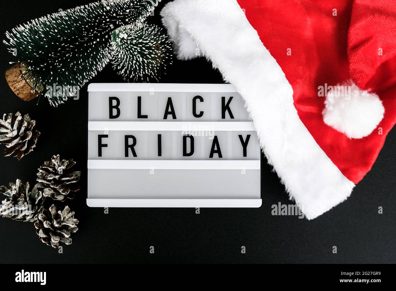 Lightbox with text BLACK FRIDAY around christmas new year decoration ...
