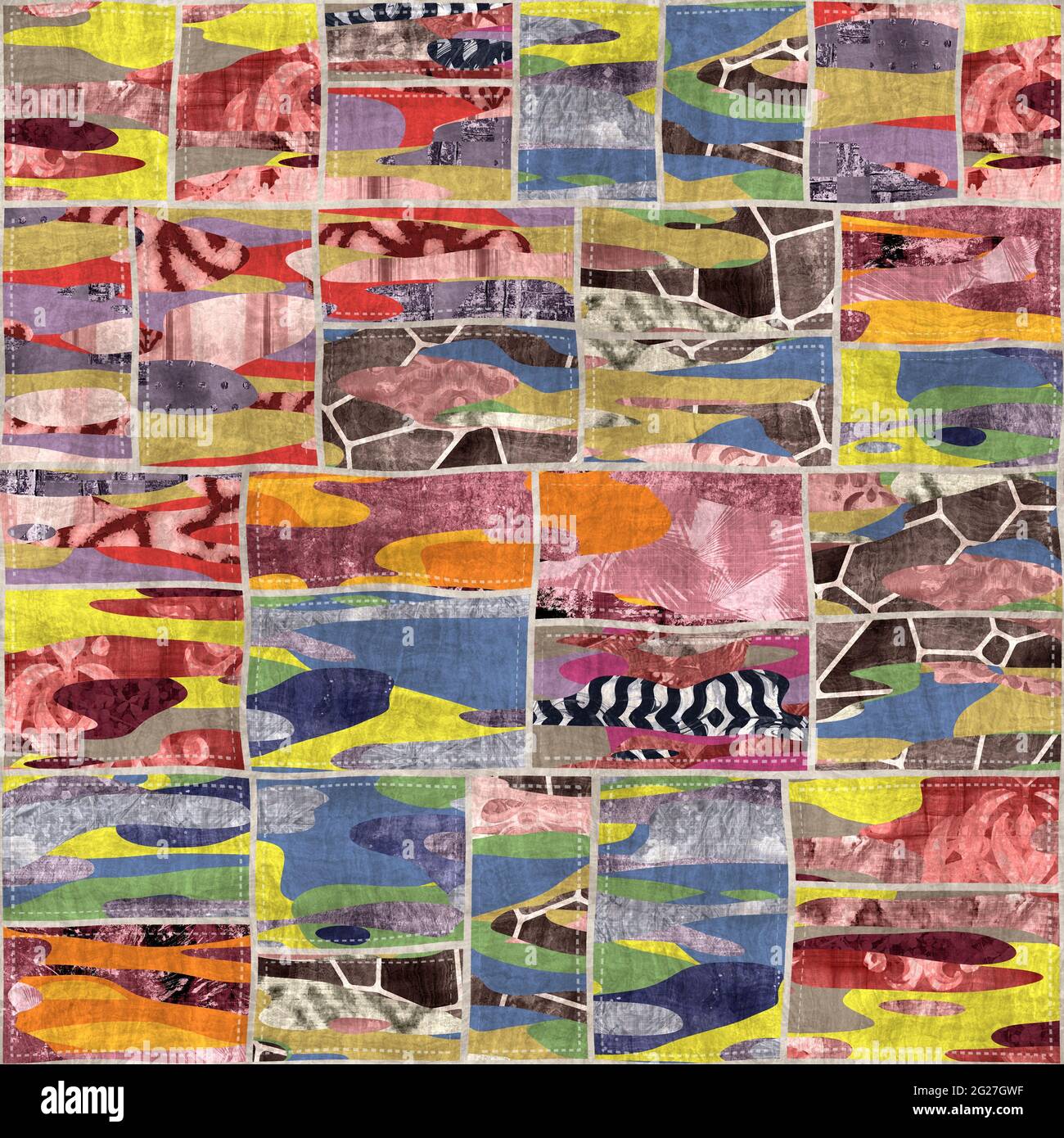 Seamless patchwork collage mix quilt pattern print Stock Photo - Alamy