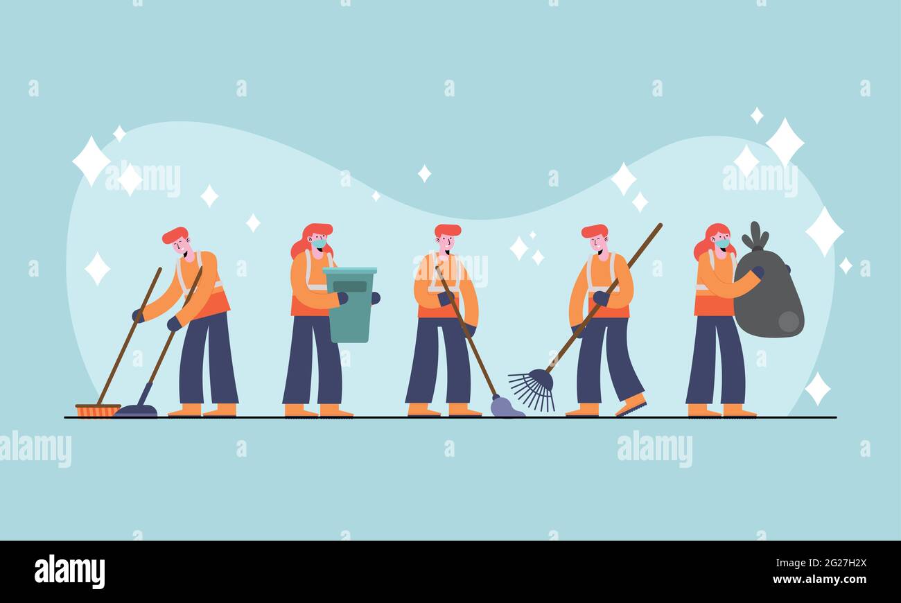 cleaning five persons group characters Stock Vector Image & Art - Alamy