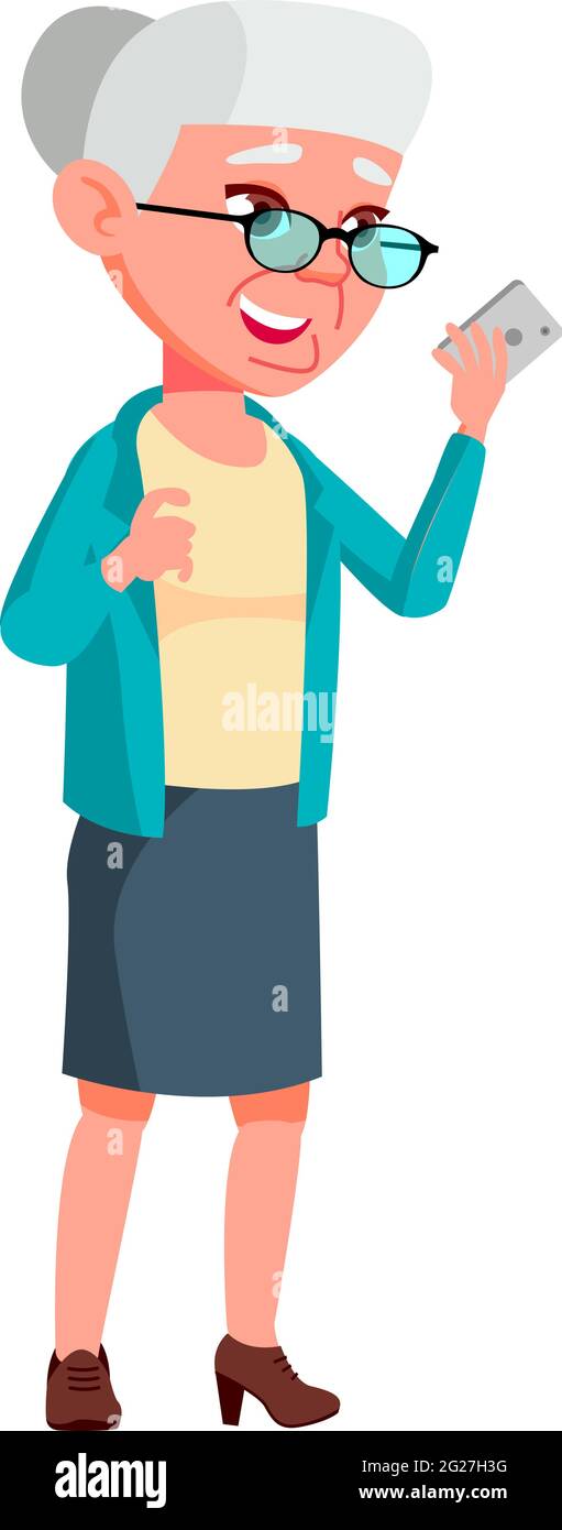 grandmother facetiming with grandchildren on phone cartoon vector Stock ...