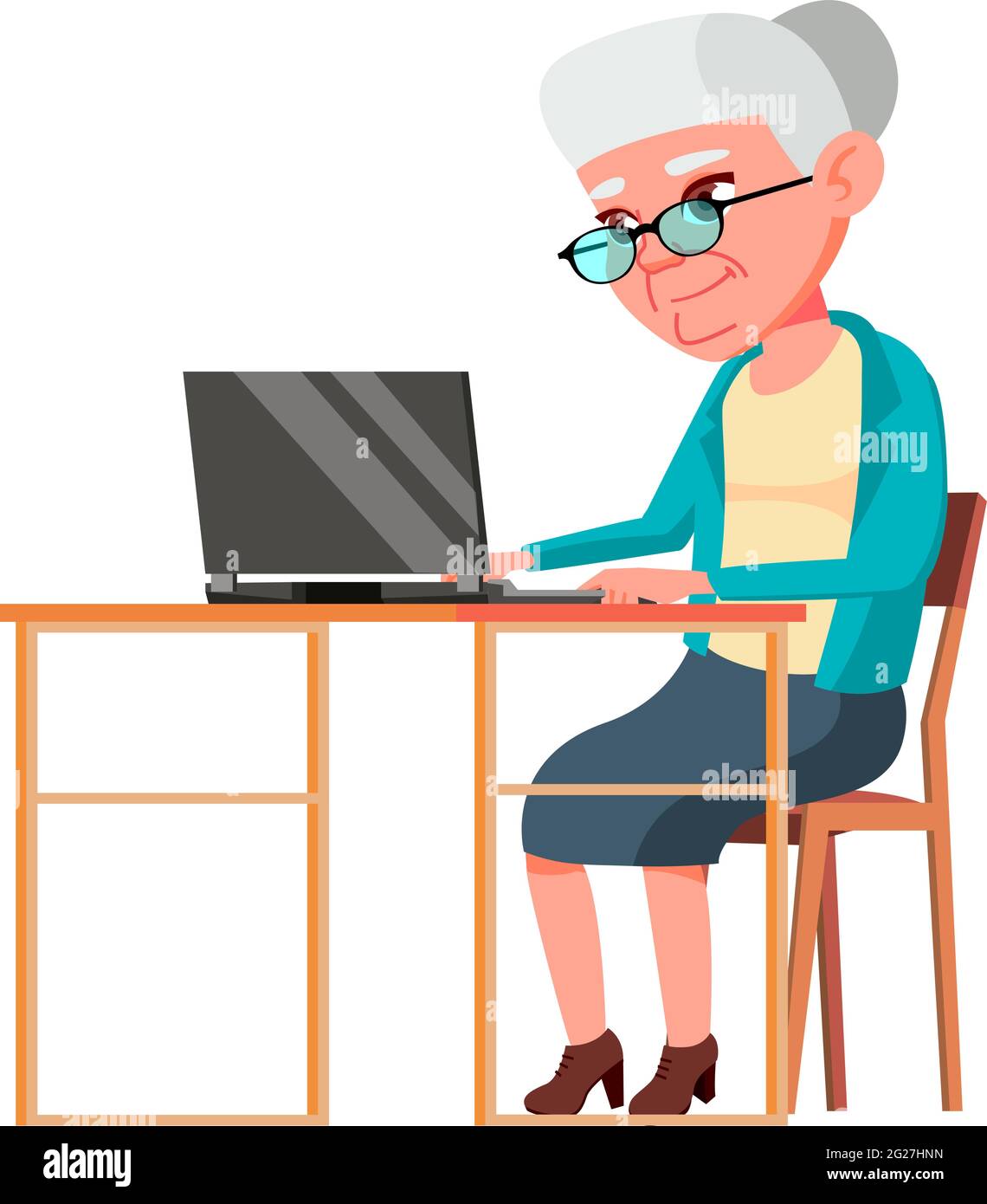 mature age woman buy online goods on laptop cartoon vector Stock Vector ...