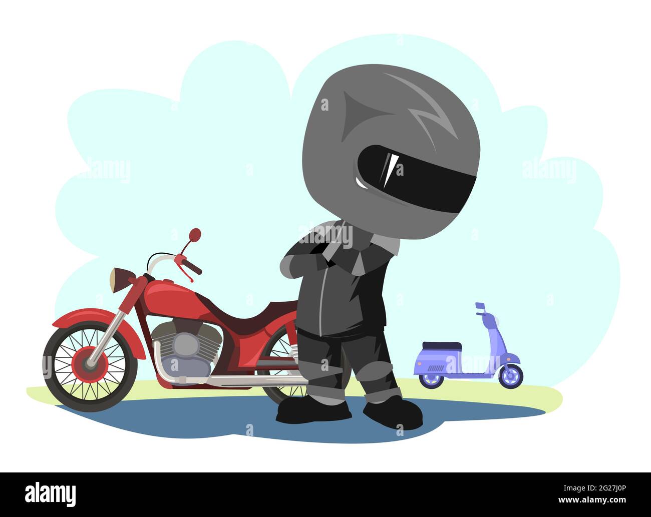 Biker cartoon. Child illustration. Compares bikes. Sports uniform and ...