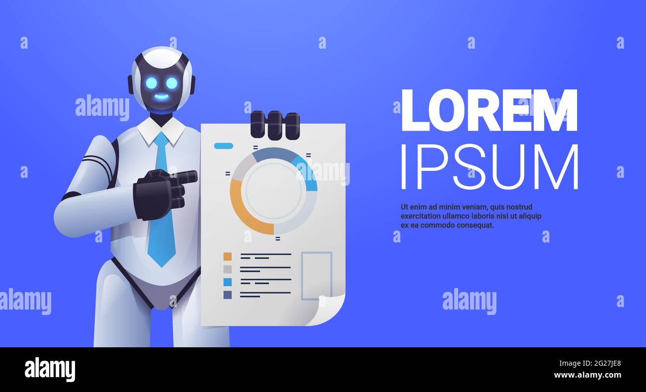 Modern Robot Analyzing Statistics Diagram Financial Data Analyzing