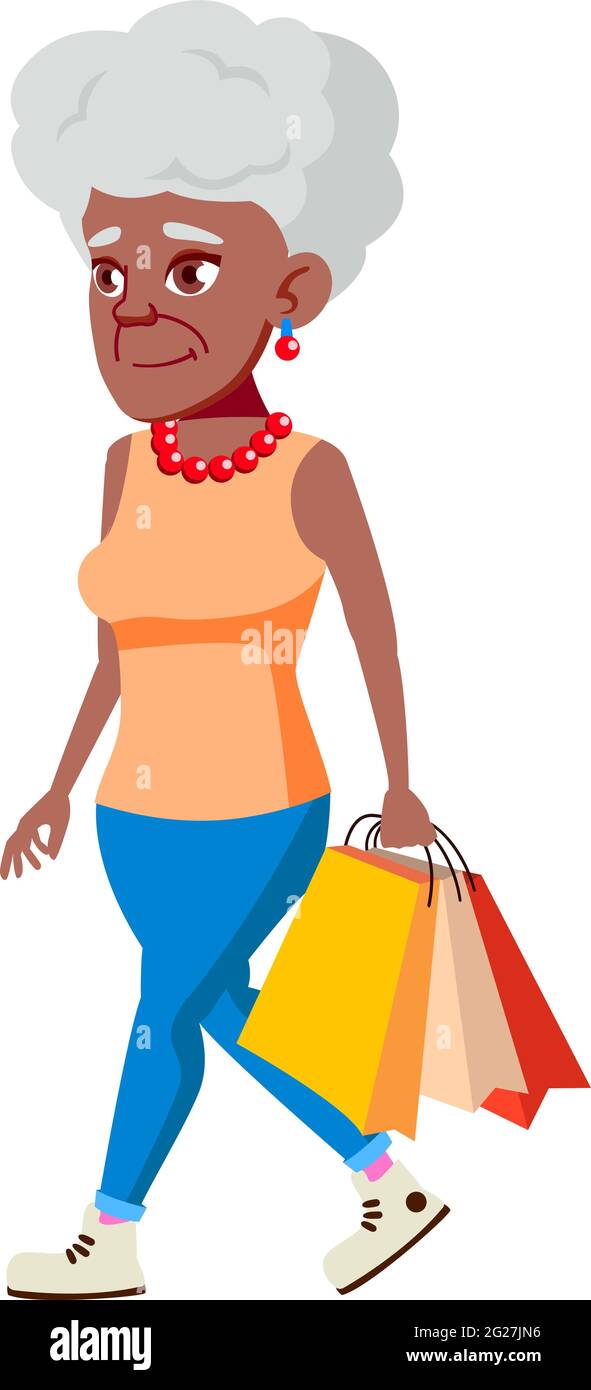 stylish old woman shopping in fashion store cartoon vector Stock Vector ...