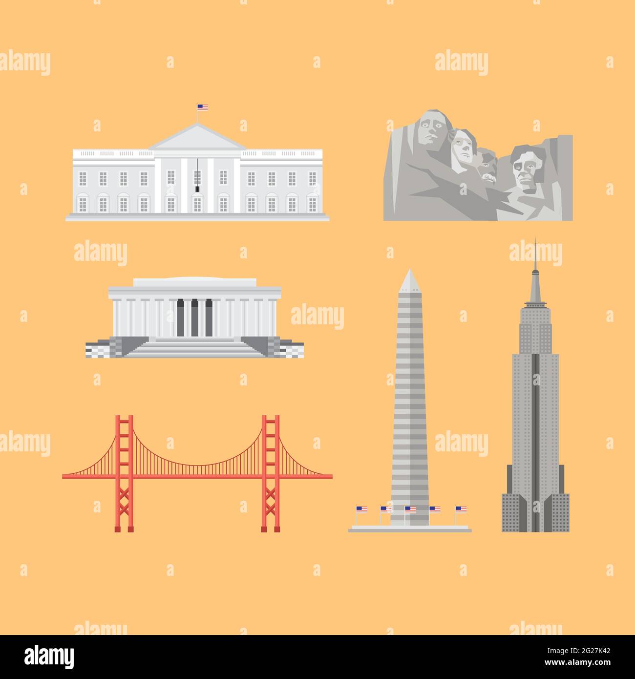 six usa set monuments landmarks Stock Vector Image & Art - Alamy