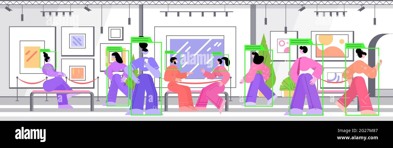 people in modern art gallery or museum security camera surveillance ...