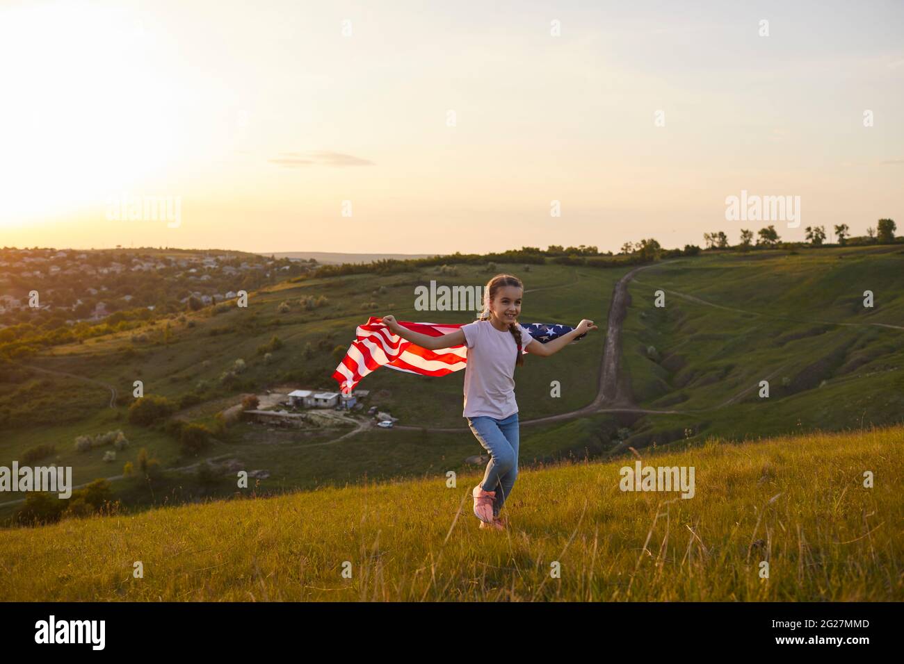 Us girl running flag hi-res stock photography and images - Alamy