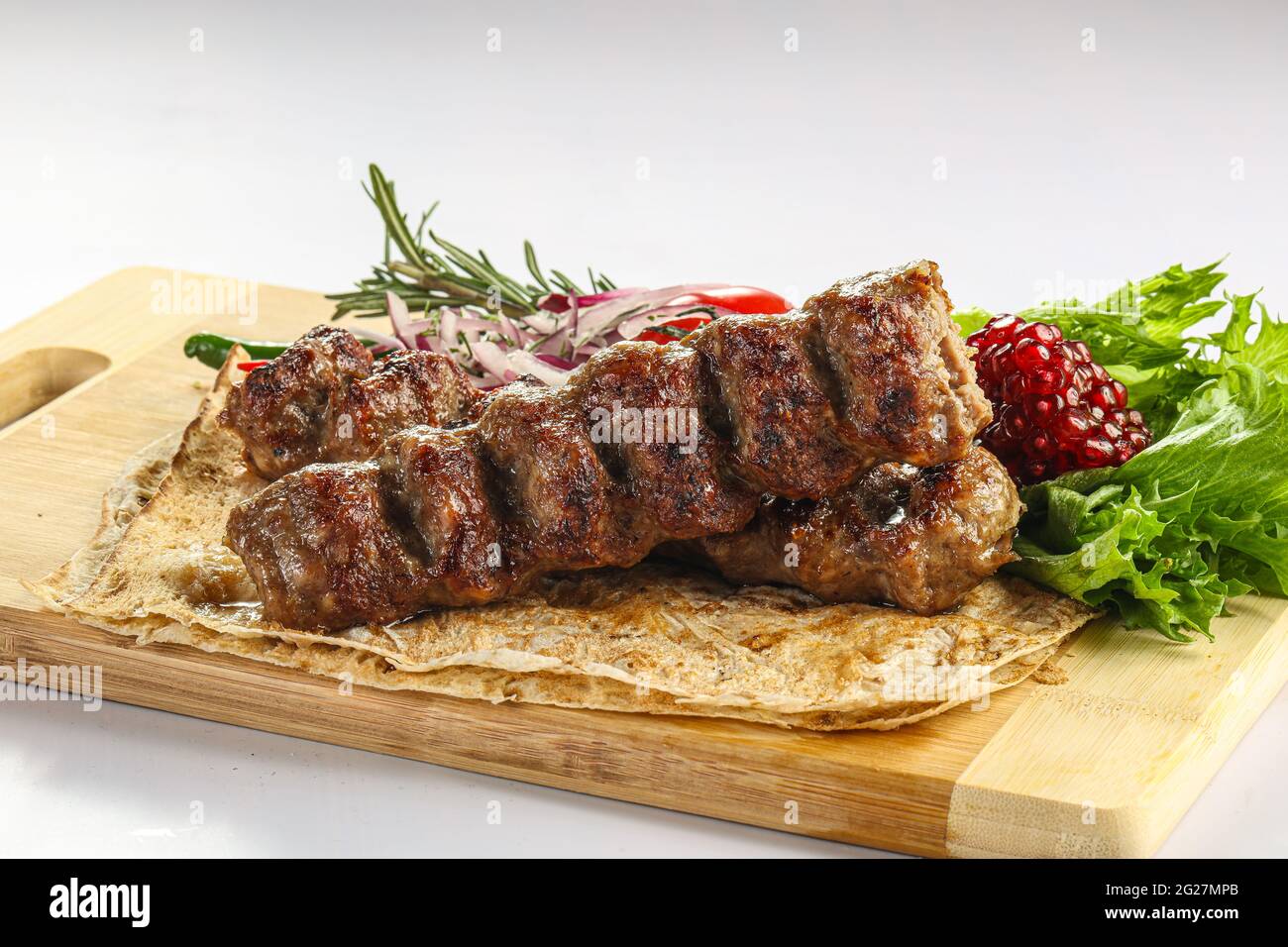 Lamb kebab shashlik minced meat served salad Stock Photo - Alamy