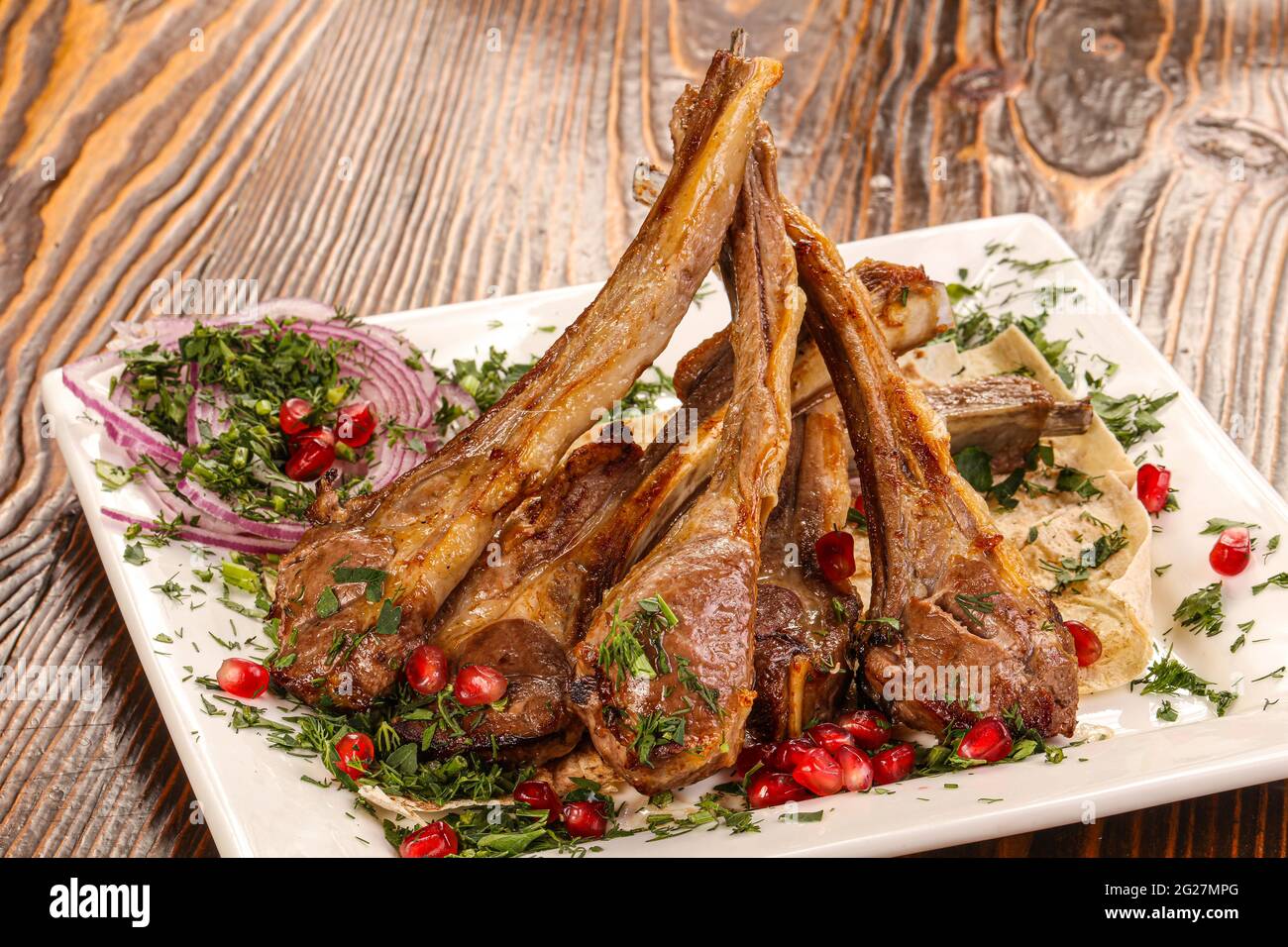 Grilled rack of lamb barbeque shashlik Stock Photo - Alamy