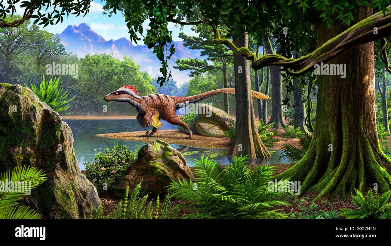 Utahraptor in a North American forest during the Early Cretaceous ...