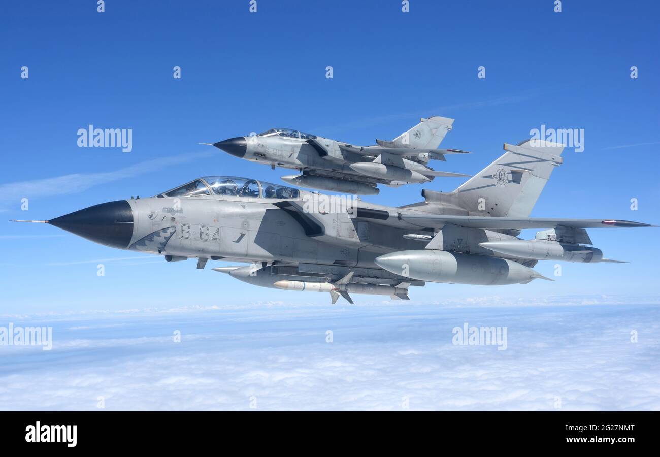 Italian Air Force Tornado ECR and IDS aircraft in flight Stock Photo ...