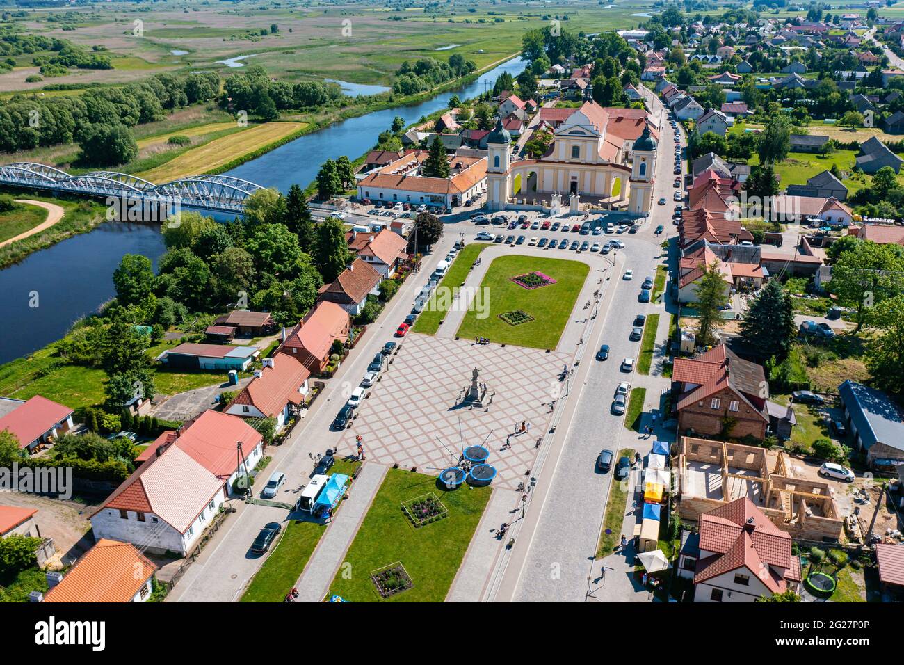 Aerial view of Tykocin, town square and Saint Trinity church Stock ...