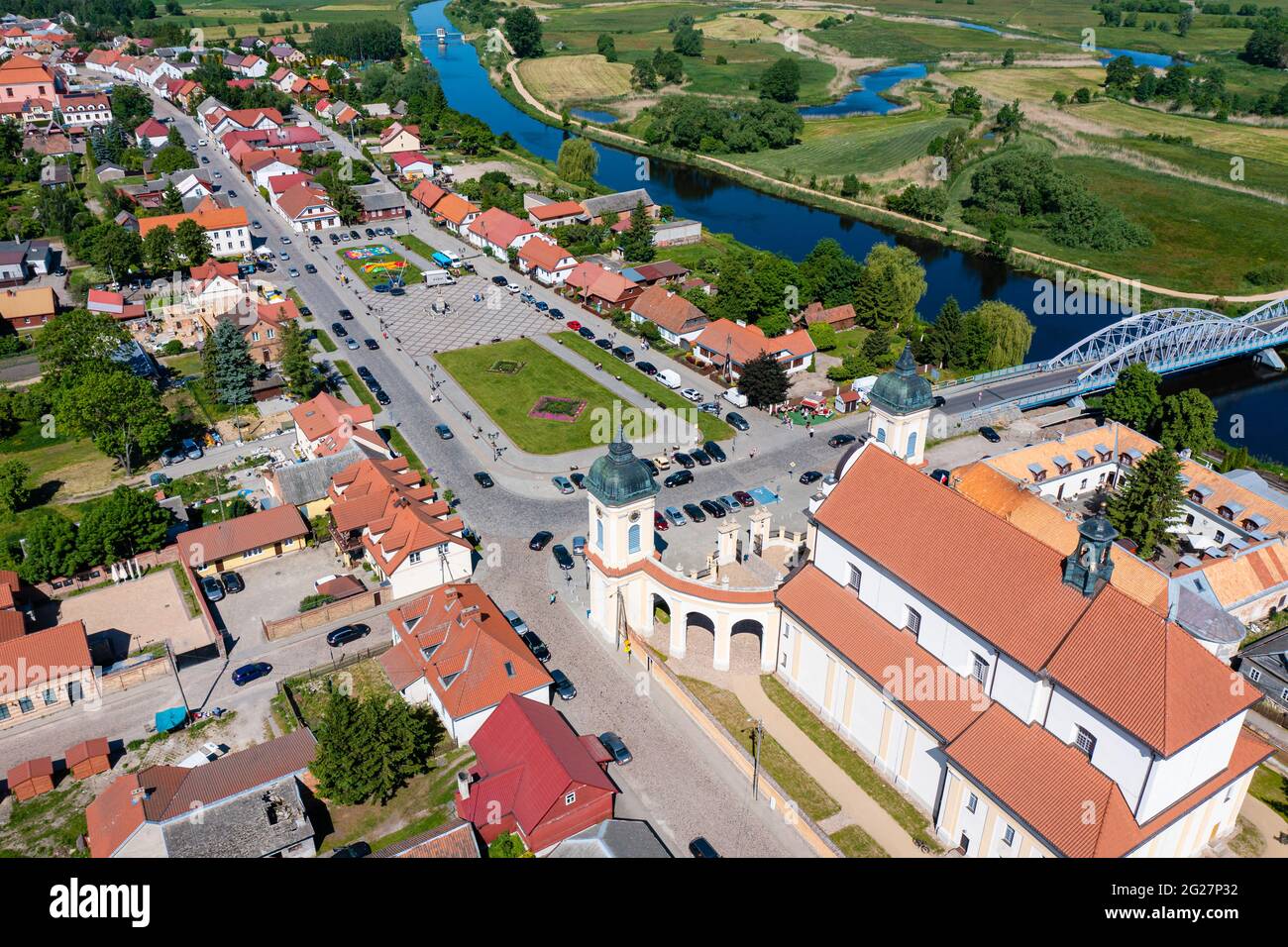 Aerial view of Tykocin, town square and Saint Trinity church Stock ...