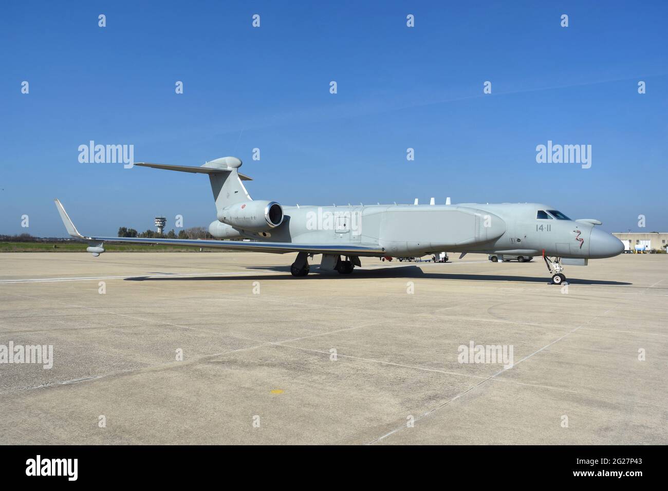 Italian Air Force G550 CAEW aircraft on its base at Pratica di Mare ...
