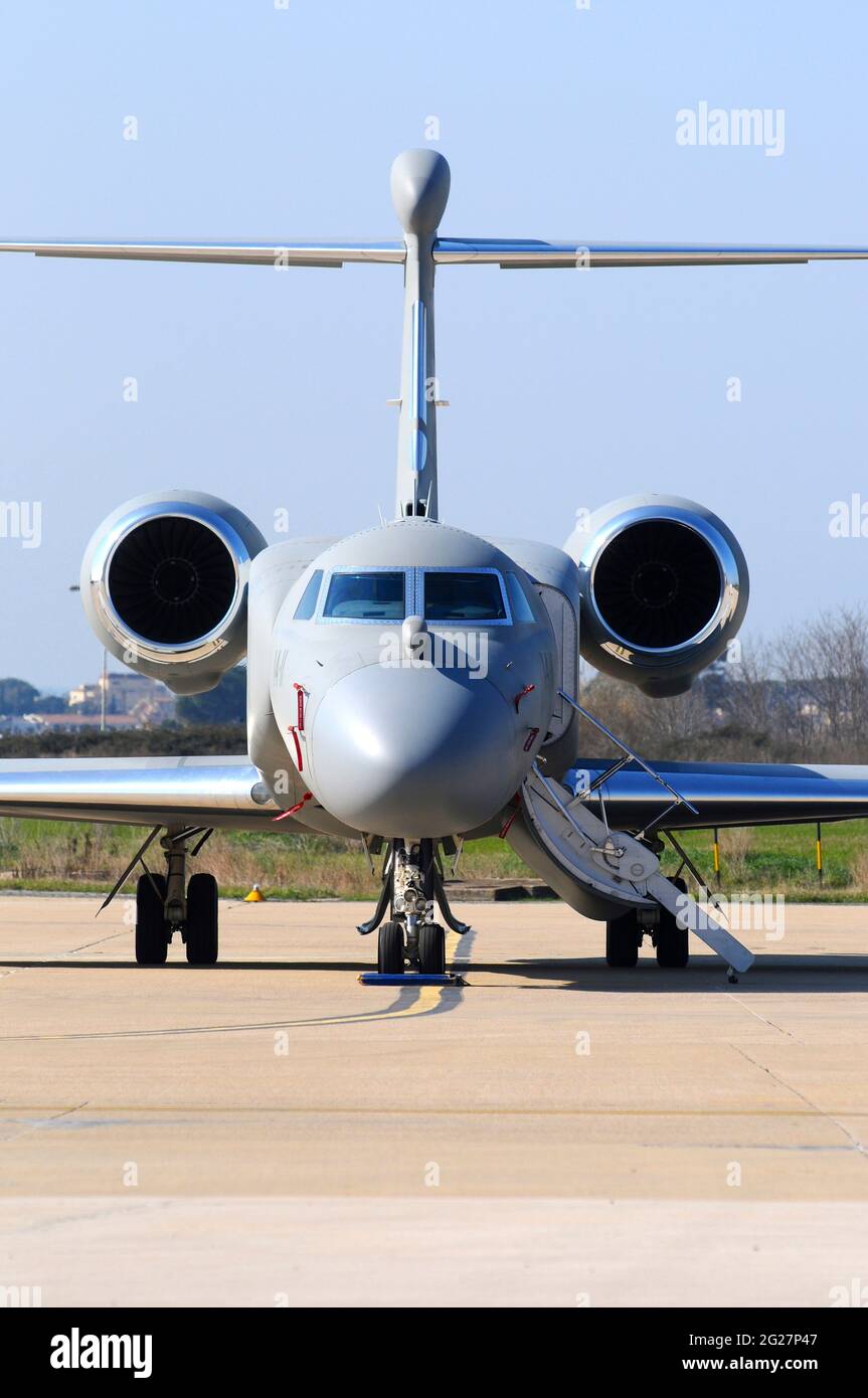 Italian Air Force G550 CAEW aircraft on its base at Pratica di Mare ...