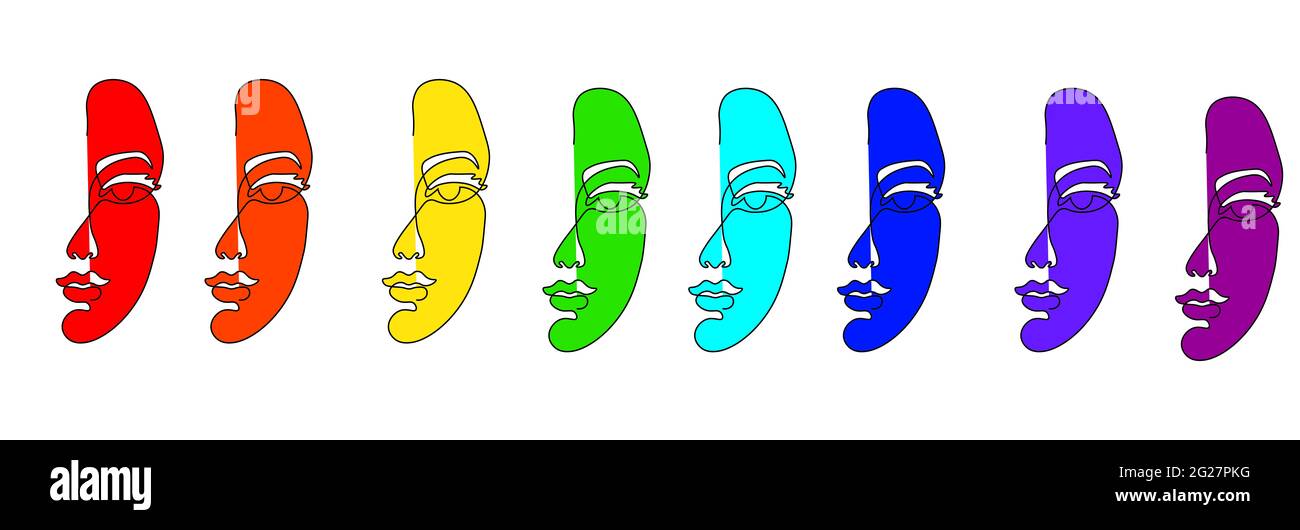 Faces icons set. Set of faces in line art style Stock Photo - Alamy