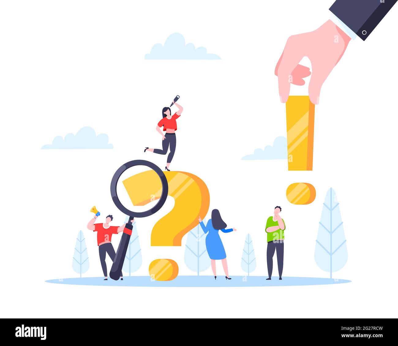 Q and A or FAQ concept with tiny people characters, big question and ...