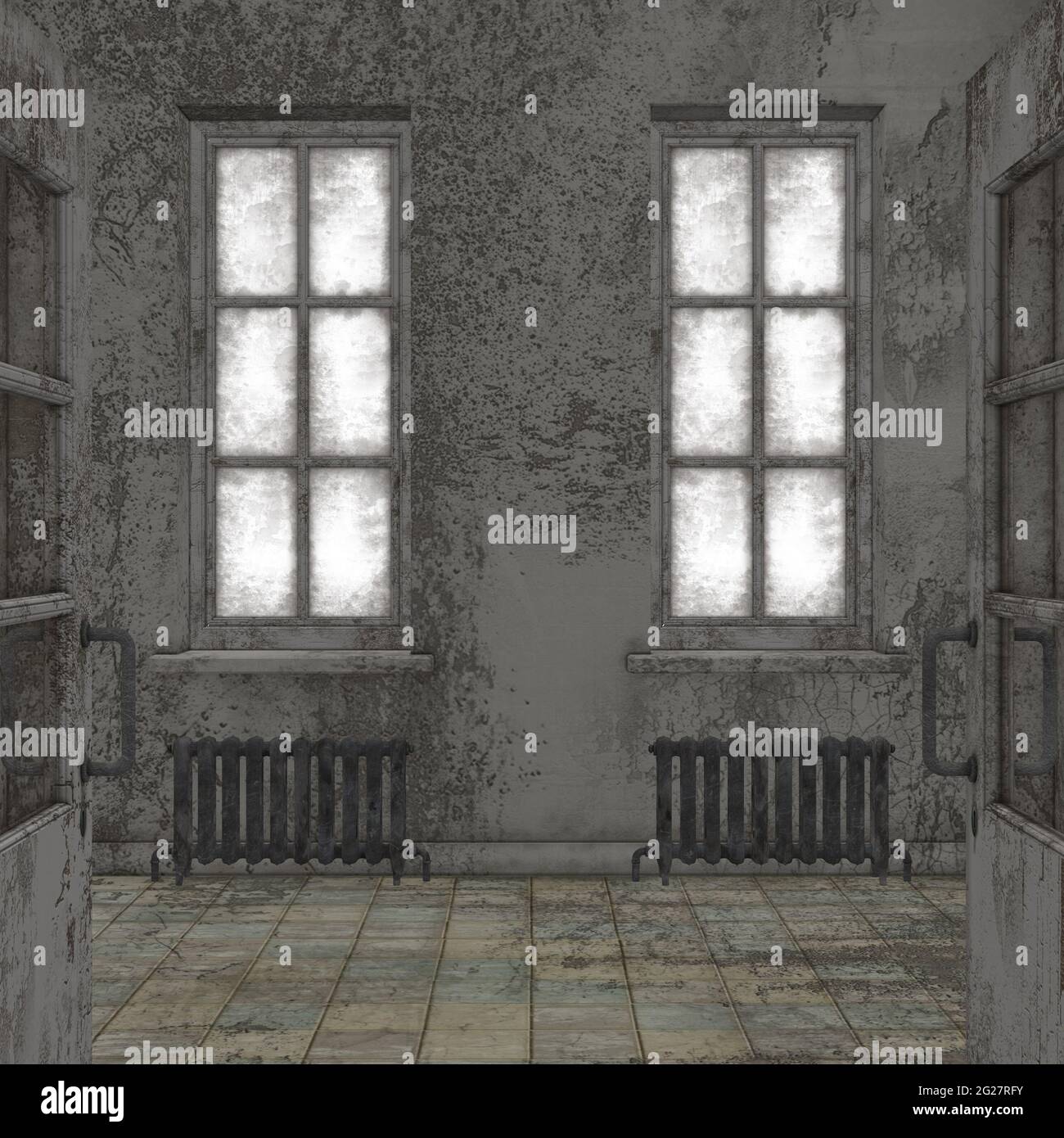 Old window in the abandoned building, digitally rendered 3d ...