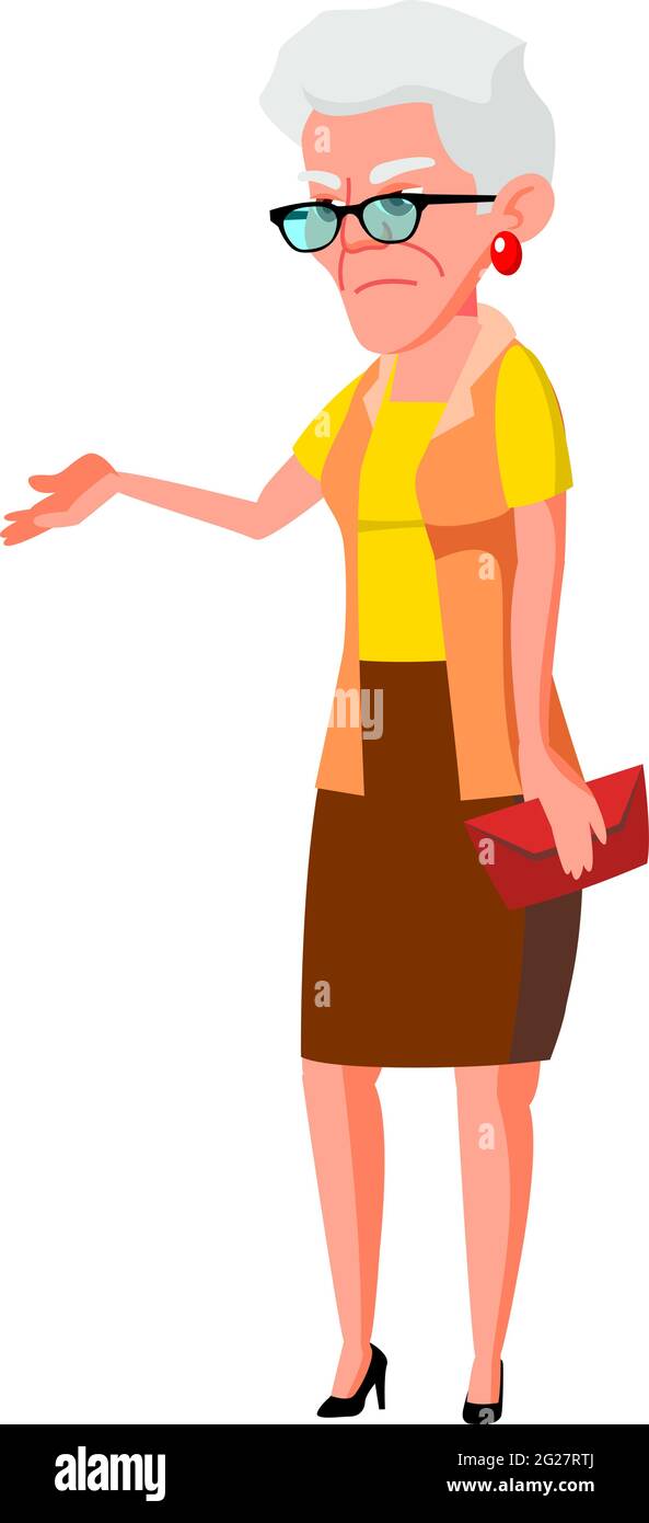 serious elderly lady waiting order in restaurant cartoon vector Stock ...