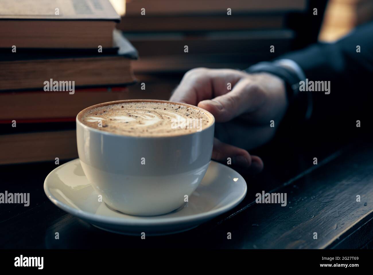 Cup of coffee cappuccino close-up cafe breakfast Stock Photo - Alamy