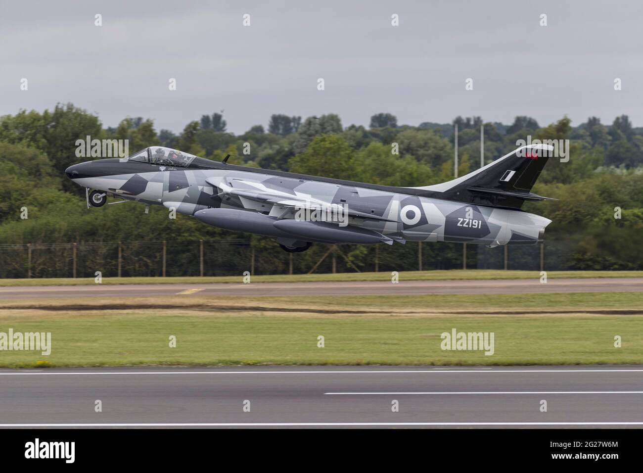 A Hawker Hunter takes off from RAF Fairford in the United Kingdom Stock ...