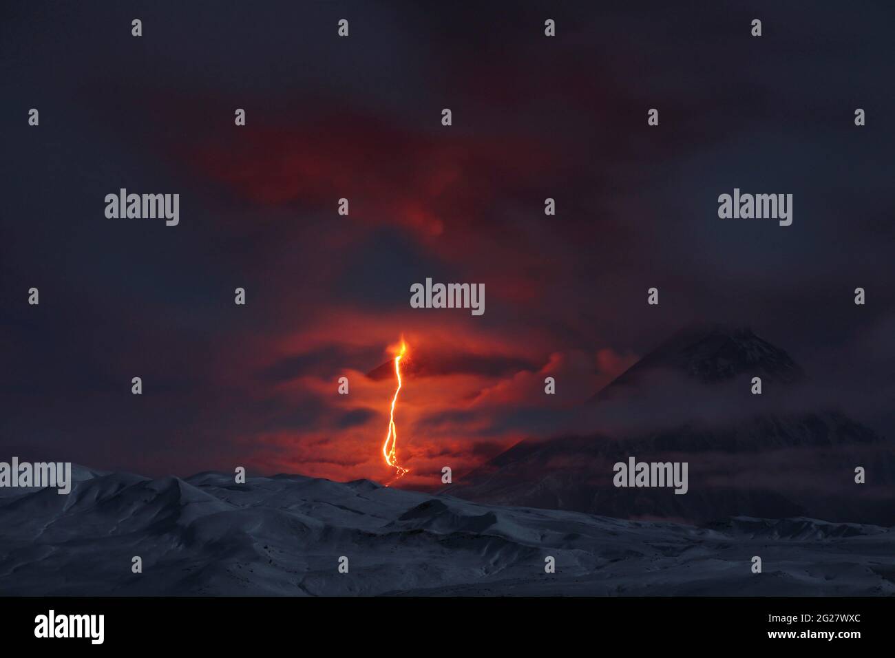 Nighttime eruption of Kliuchevskoi Volcano, Russia Stock Photo - Alamy