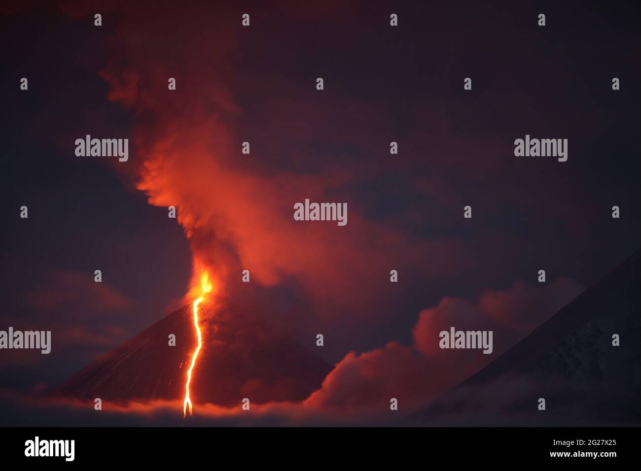 Nighttime eruption of Kliuchevskoi Volcano, Russia Stock Photo - Alamy